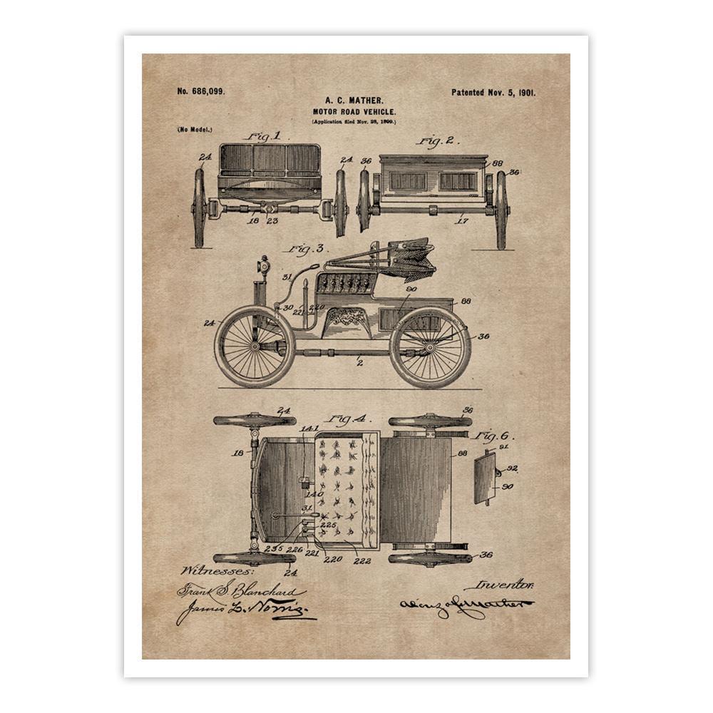 Buy Patent Document of a Motor Road Vehicle Art Print - Home Artisan