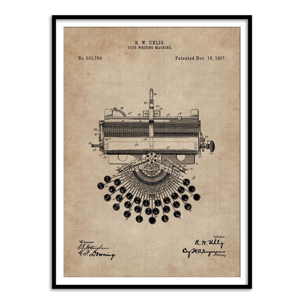 Buy Patent Document of a Type Writing Machine Art Print - Home Artisan